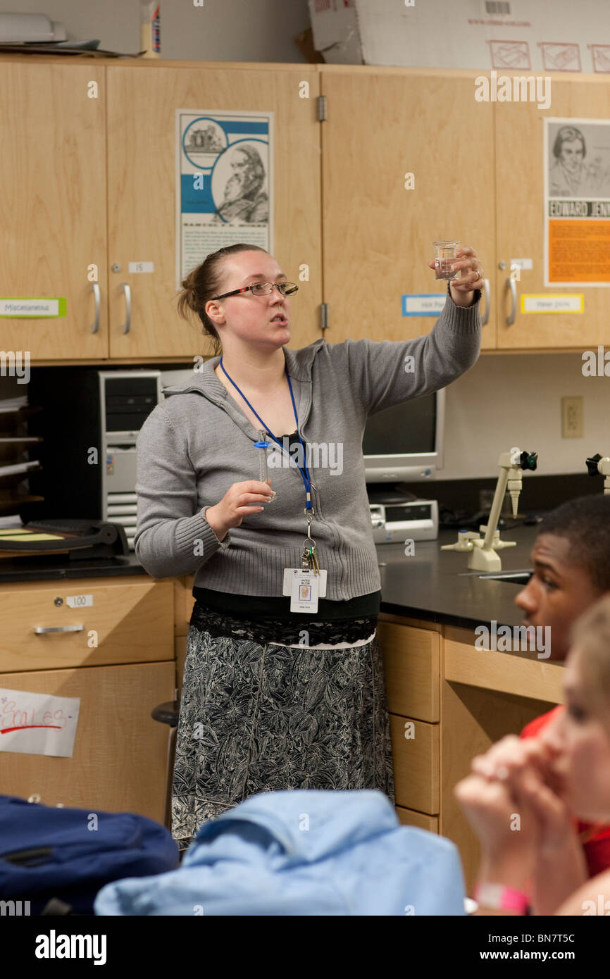 Anglo female high school science teacher explains experiment procedures ... Anglo female high school science teacher explains experiment procedures ...