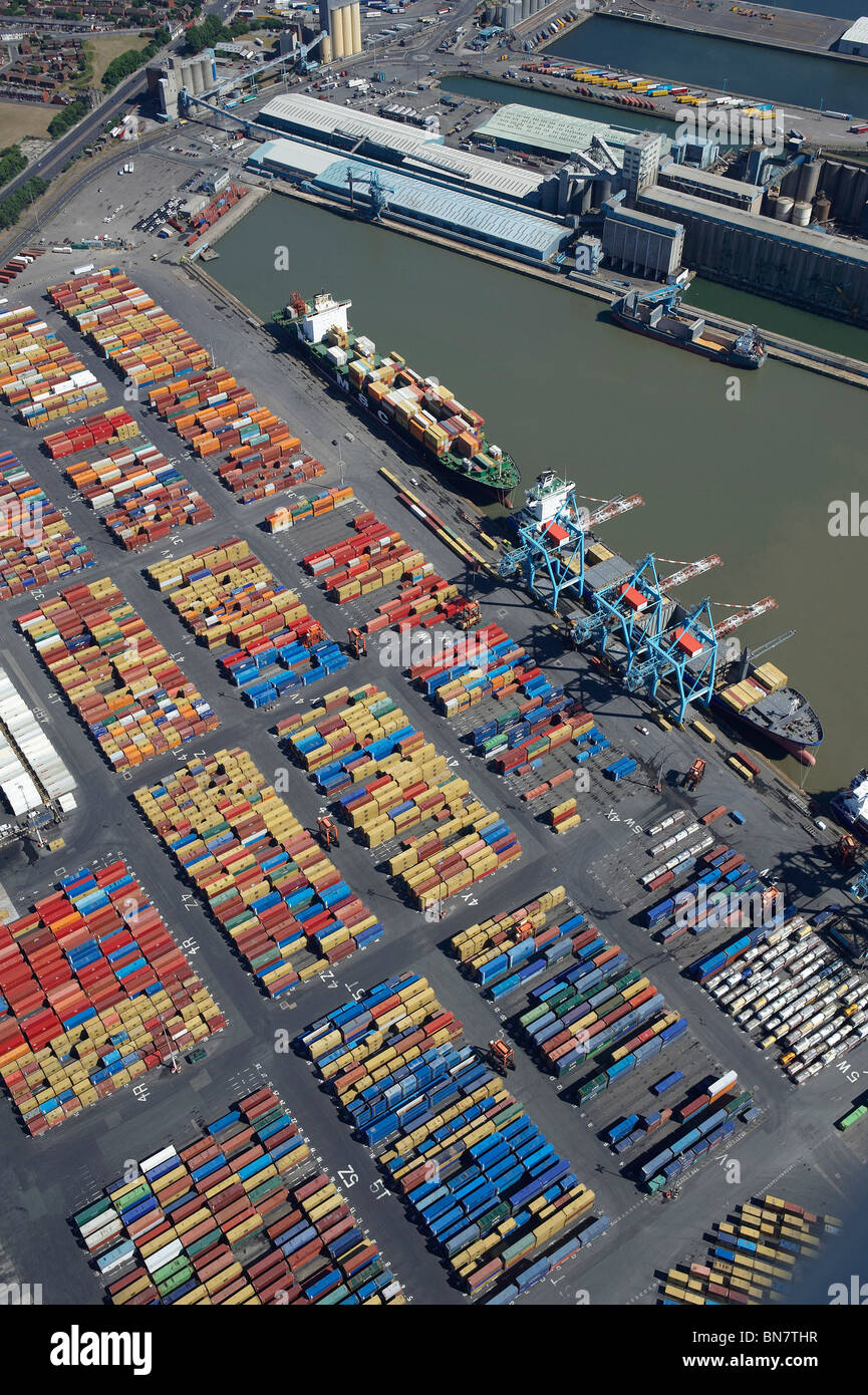 Bootle Docks, Liverpool from the air, North West England Stock Photo ...