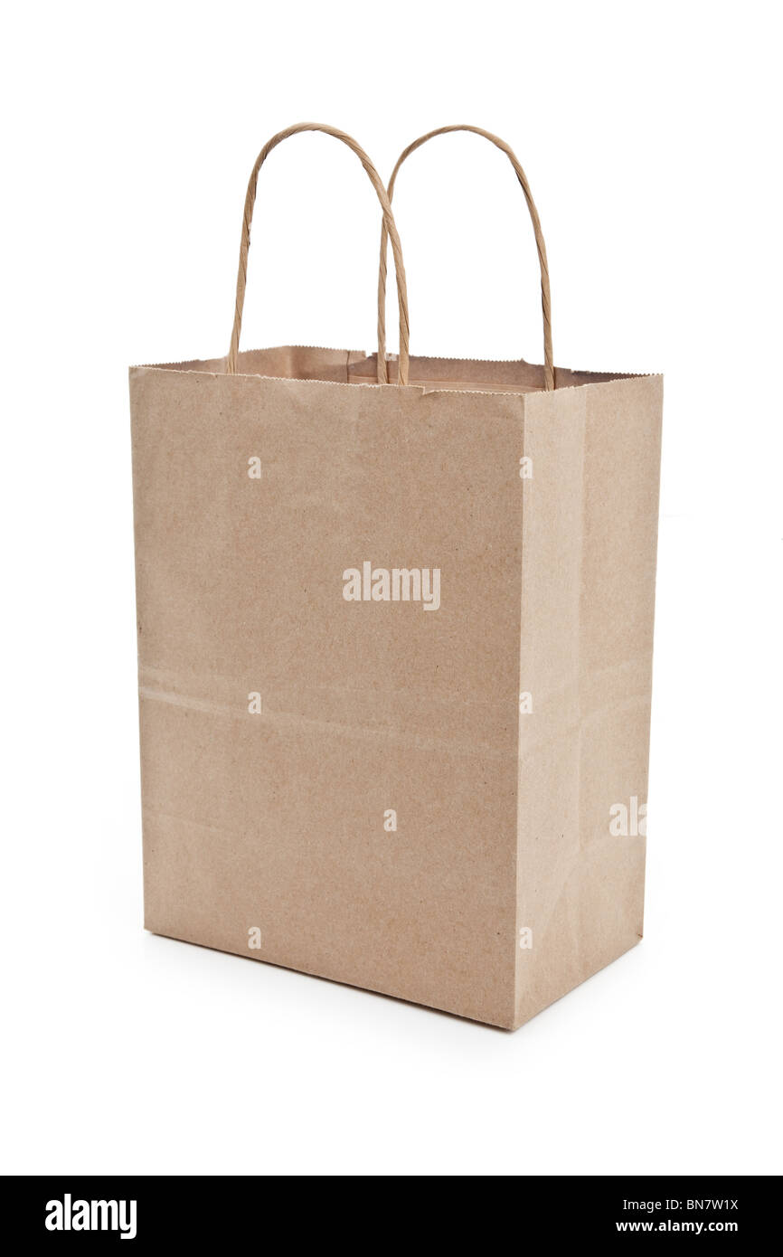 Brown paper shopping bag with white background Stock Photo - Alamy