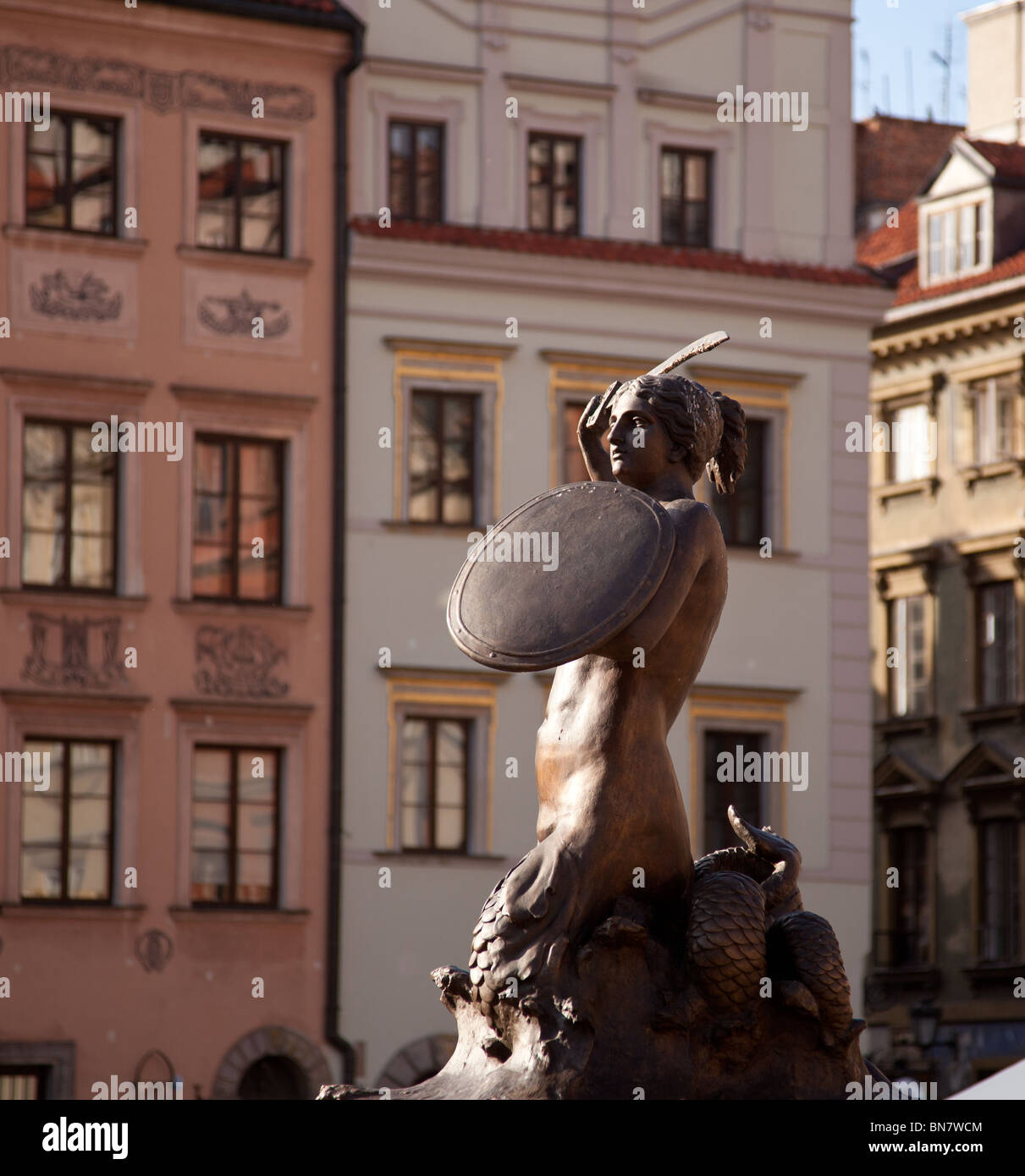 Statue of Mermaid or Syrena in the Old Town Square of Warsaw in Poland ...