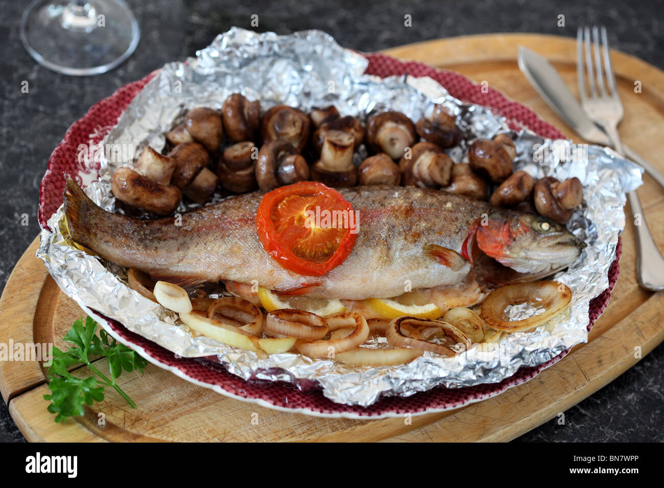 Trout fish food Stock Photo - Alamy