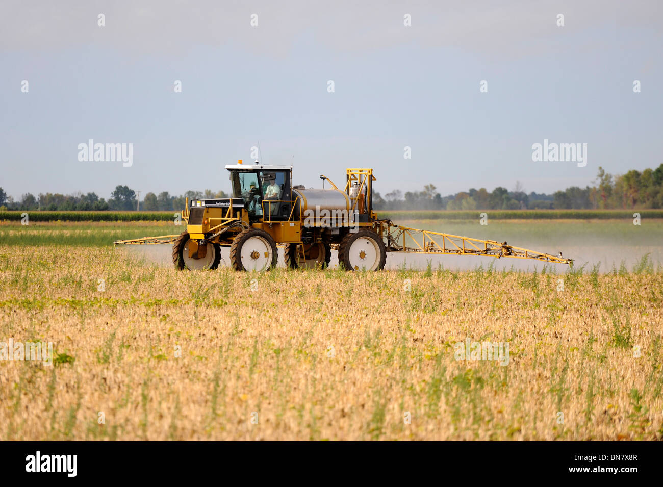 Applying Herbicide to help eliminate problem harvesting soybeans Stock ...