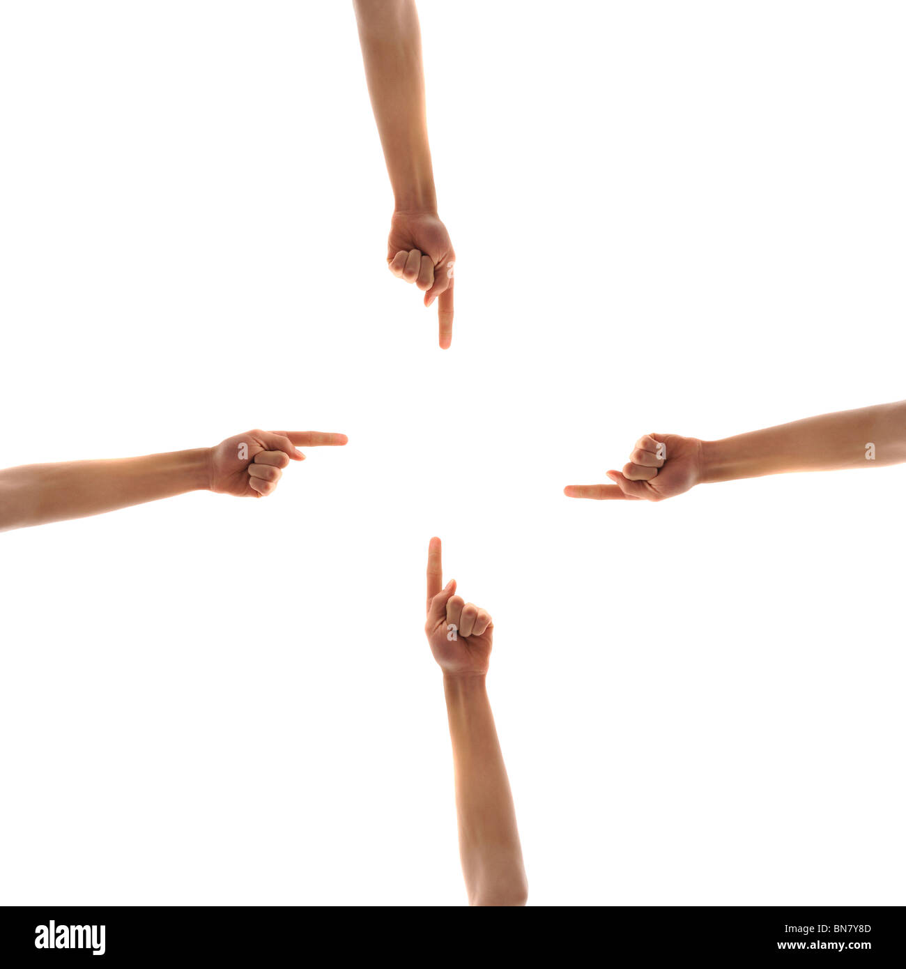 Fingers pointing to center Stock Photo - Alamy