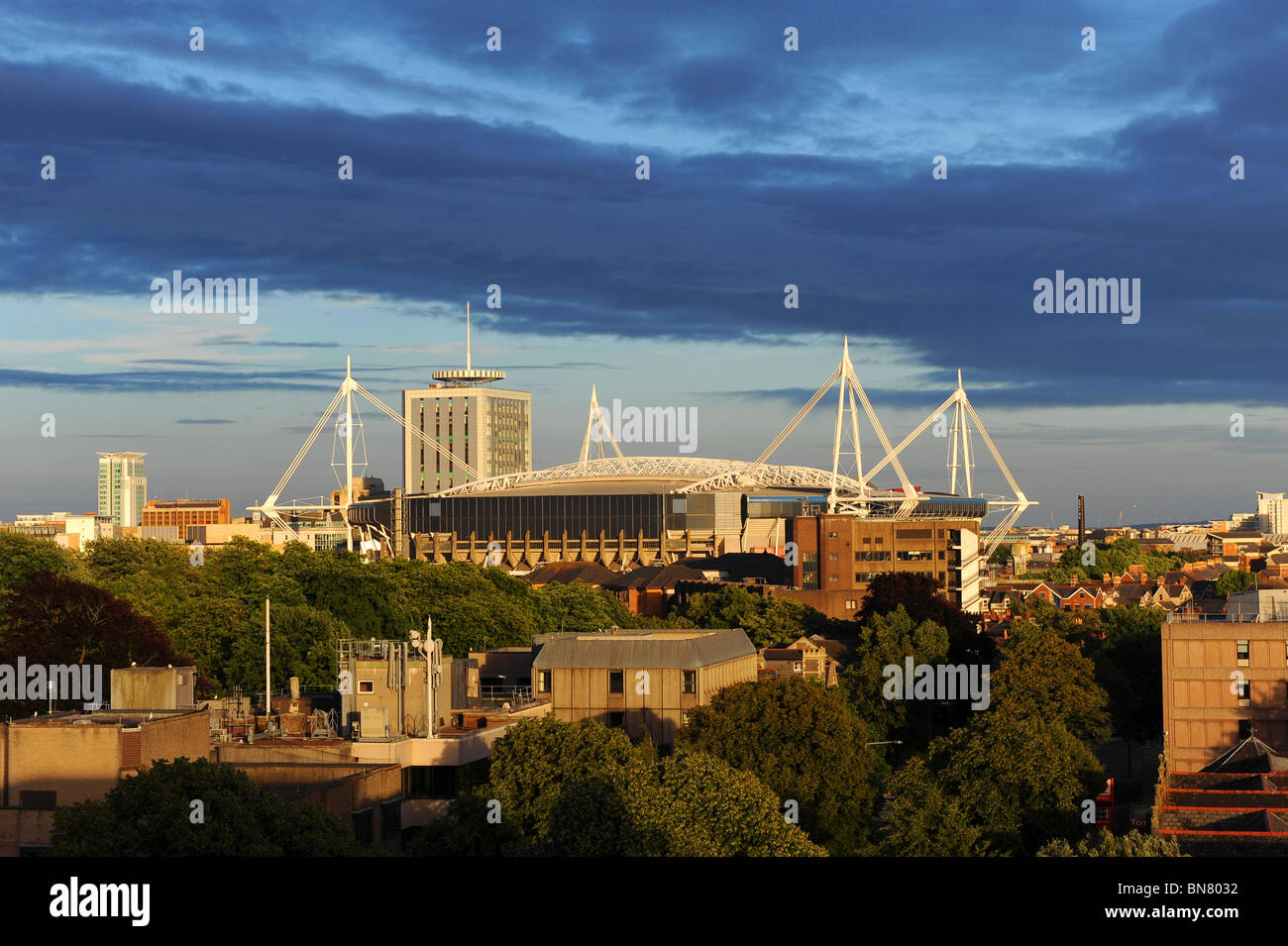 The Millennium Stadium in Cardiff, Wales, with the British Telecom ...