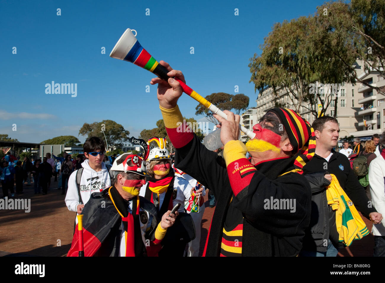 German football supporters on their way to the stadium World Cup 2010 ...