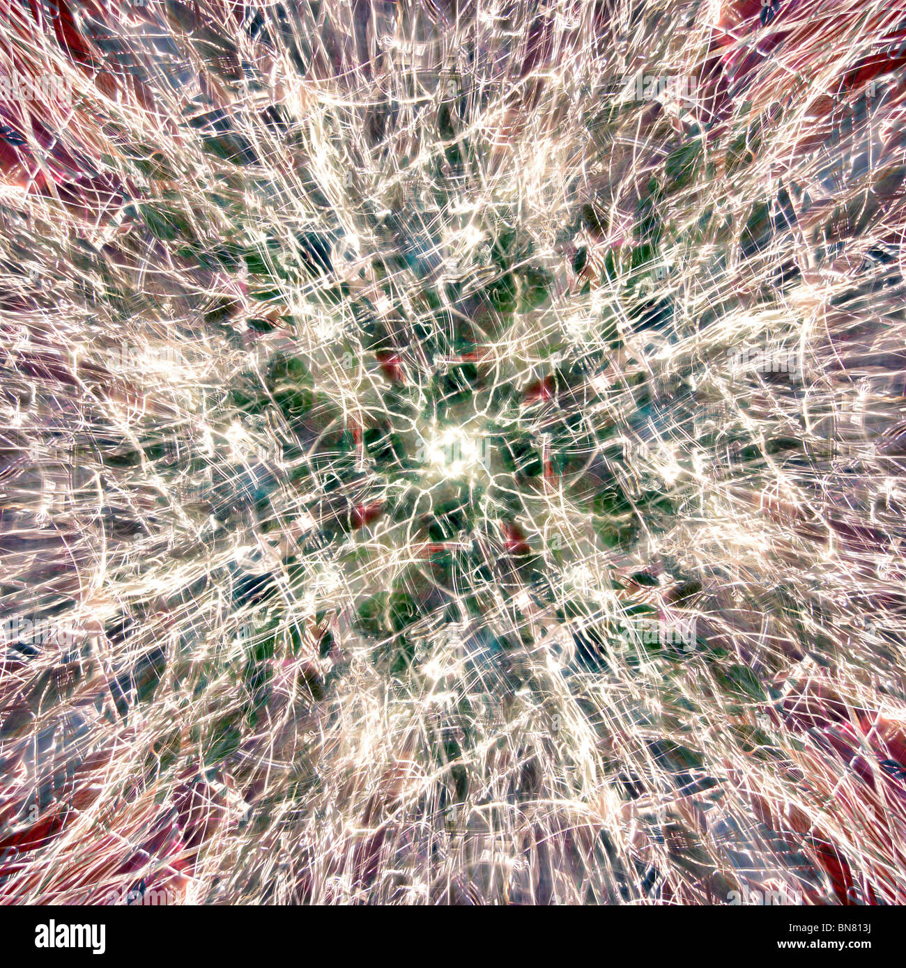 Long exposure of Christmas lights creating a scratchy light texture ...