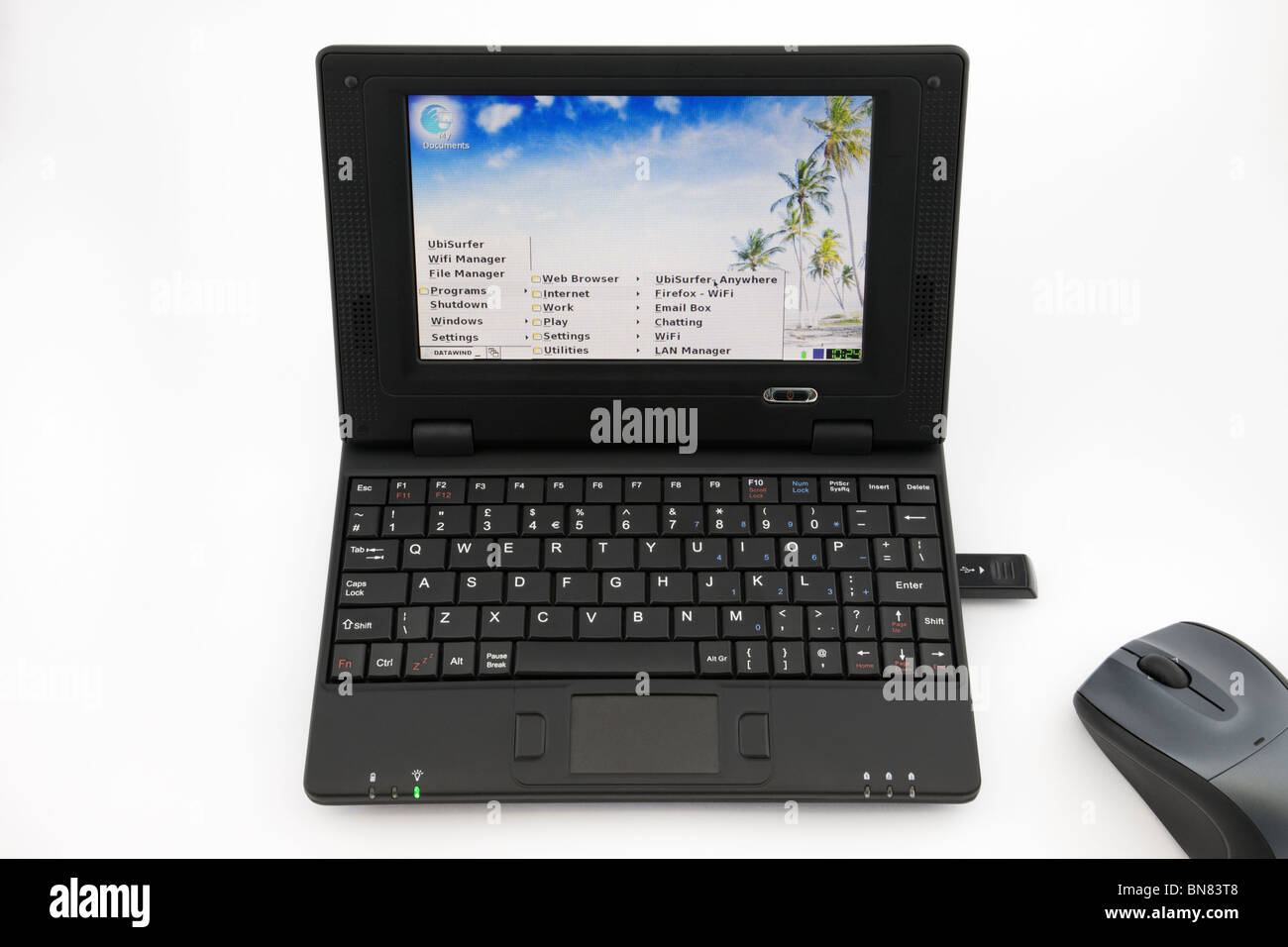 Datawind UbiSurfer netbook showing programs screen with mouse has ...
