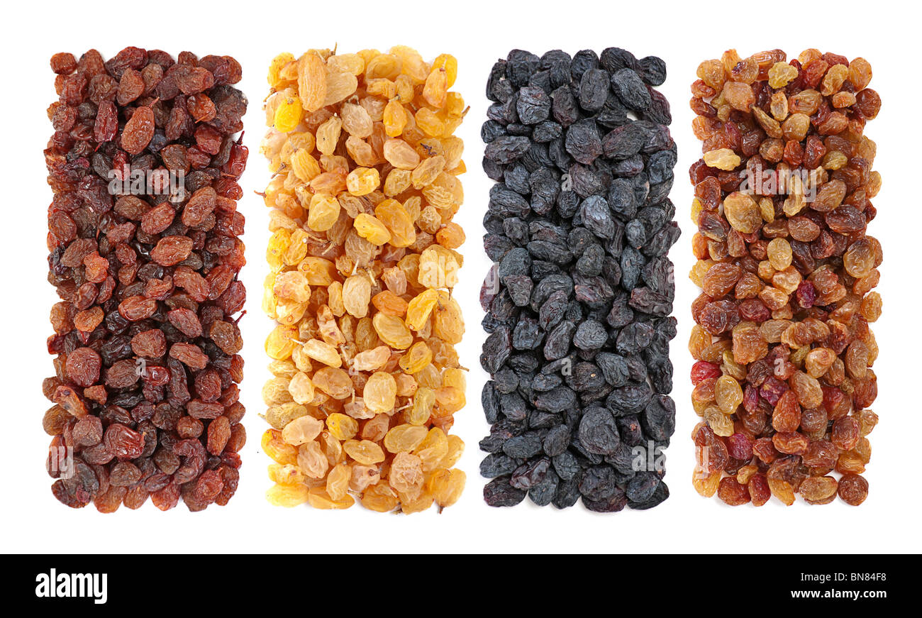 Raisin dried fruit collection closeup on white Stock Photo - Alamy