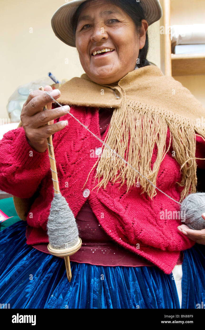 Altiplano.Cajamarca Women's centre, Aymara woman spinning sheep wool ...