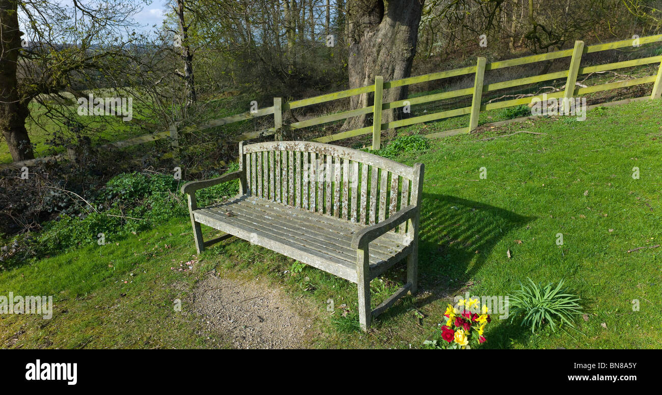 a bench in a country garden Stock Photo - Alamy
