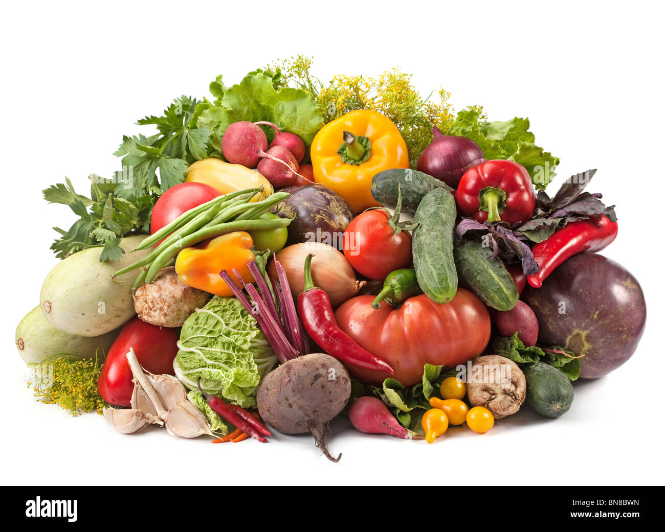 Fresh ripe vegetable mix isolated on white background Stock Photo - Alamy