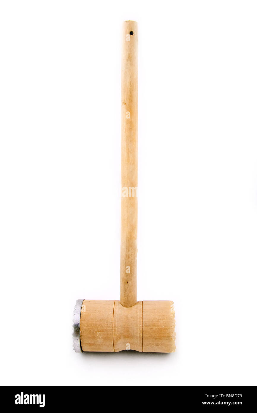 Meat tenderizer. Wooden meat hammer on white background Stock Photo - Alamy