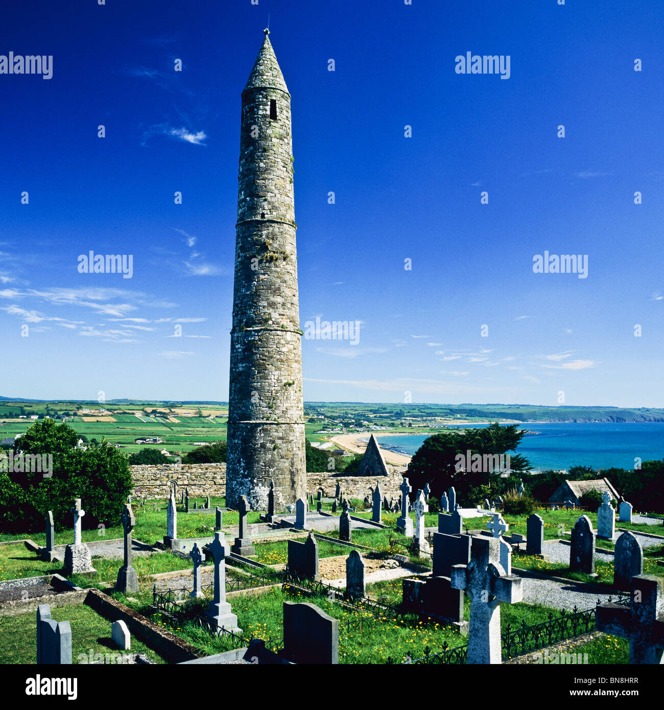 CEMETERY WITH ROUND TOWER 12th Century ARDMORE COUNTY WATERFORD IRELAND ...