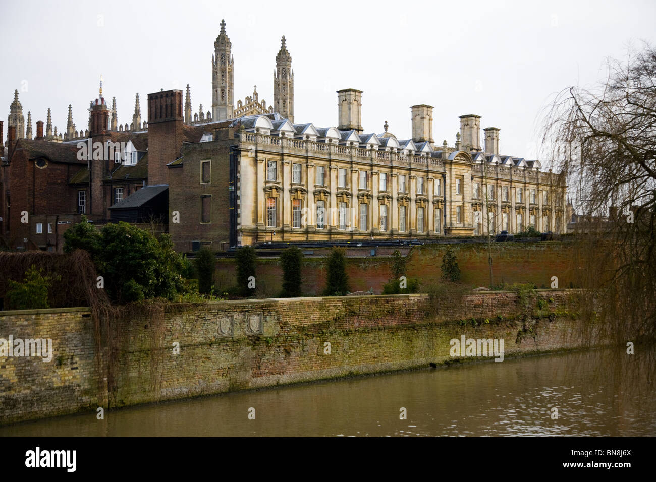 West facade of Clare College, of Cambridge University, and the river ...