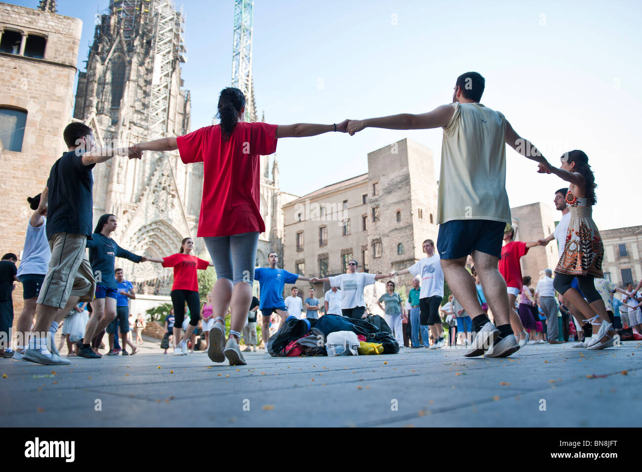 People dancing the Sardana, traditional dance of Catalonia Stock Photo ...