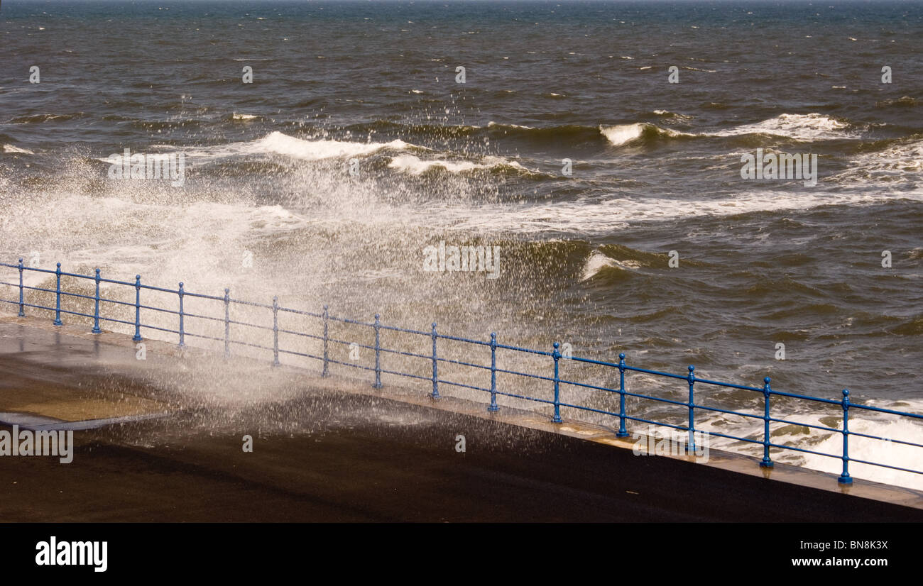 ROUGH SEA AND WAVES POUNDING OVER THE SEAFRONT AT HARTLEPOOL HEADLAND ...