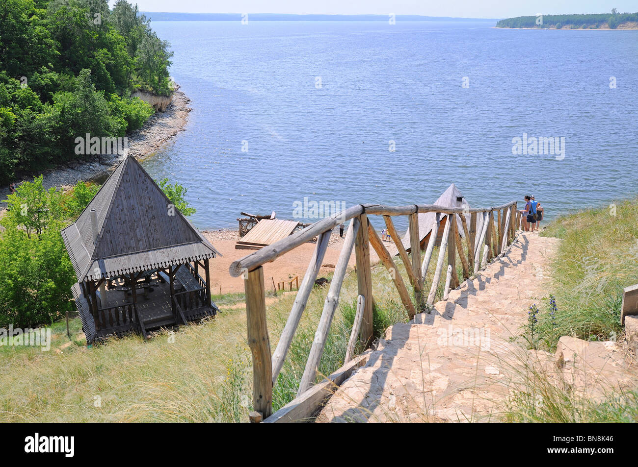 Water reservoir in the old Russian village on Volga river Stock Photo ...