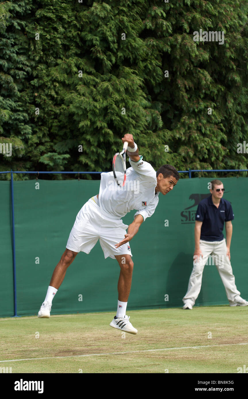 David Rice serves at the Aegon tournament at The Northern Tennis Club ...