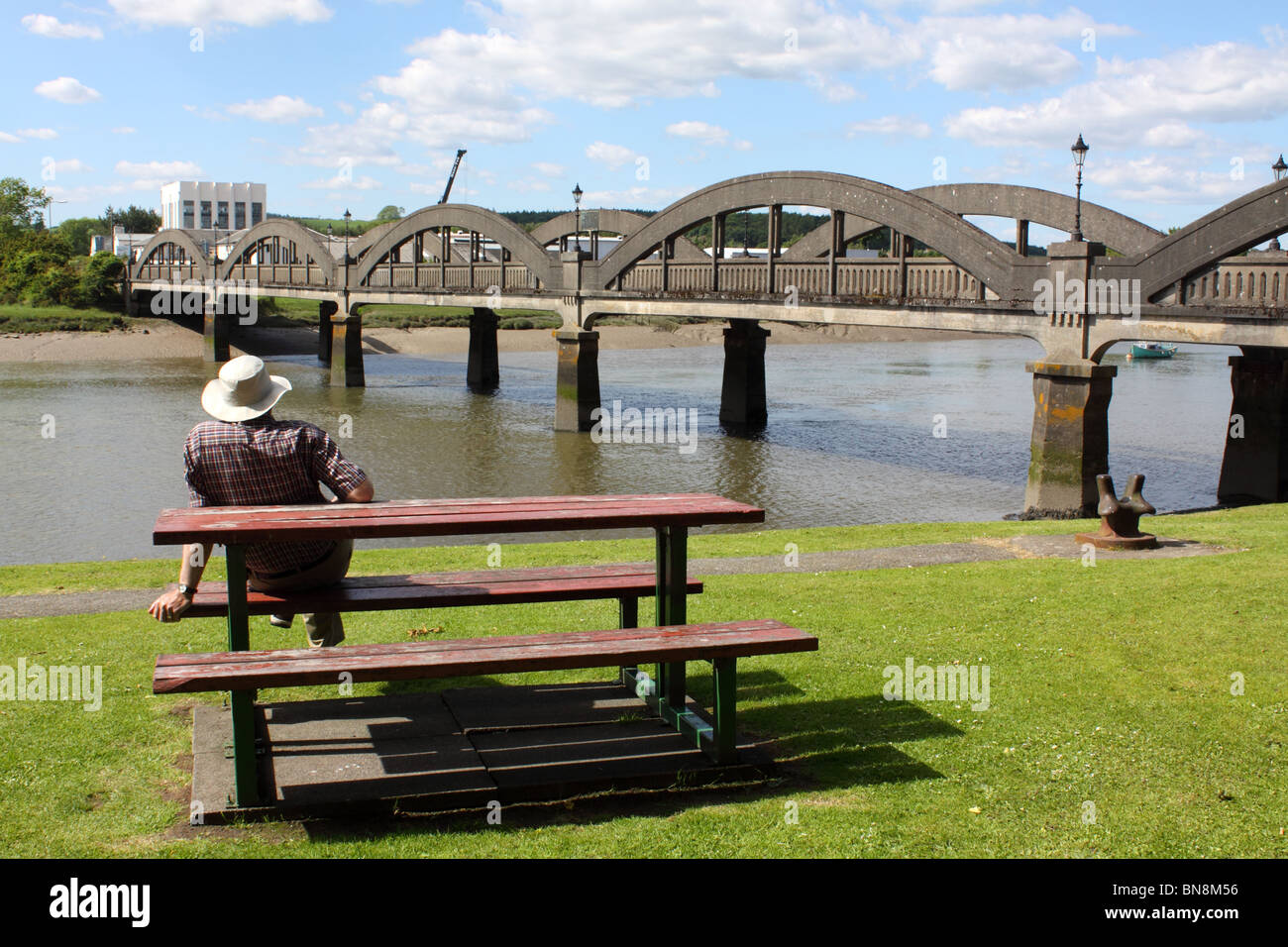 The concrete road bridge over the River Dee at Kirkcudbright, Scotland ...