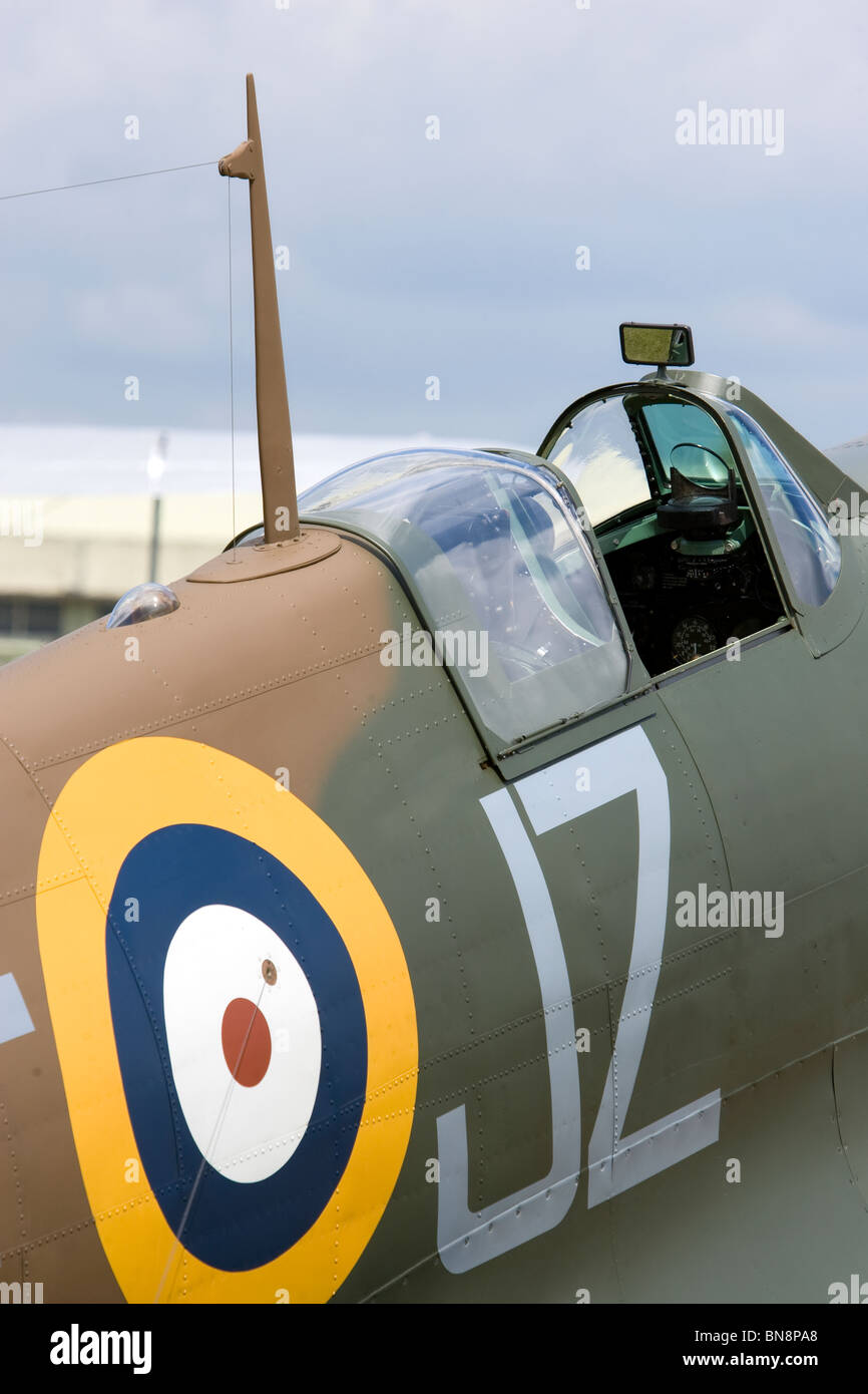 Close up of the cockpit of a world war two spitfire aircraft at a uk ...