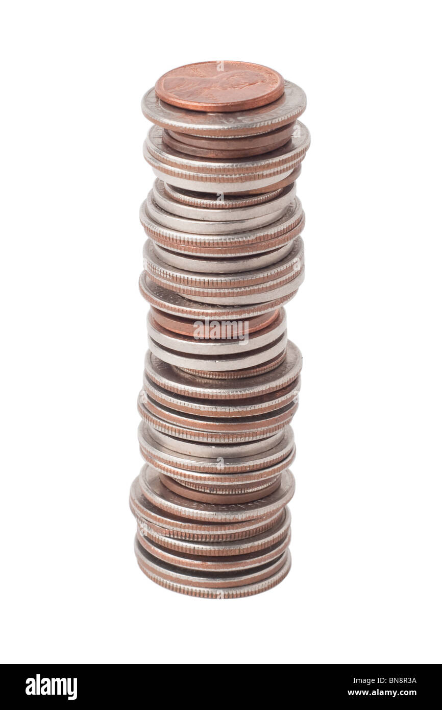 Stack of us currency coins. isolated on white background, saved with ...
