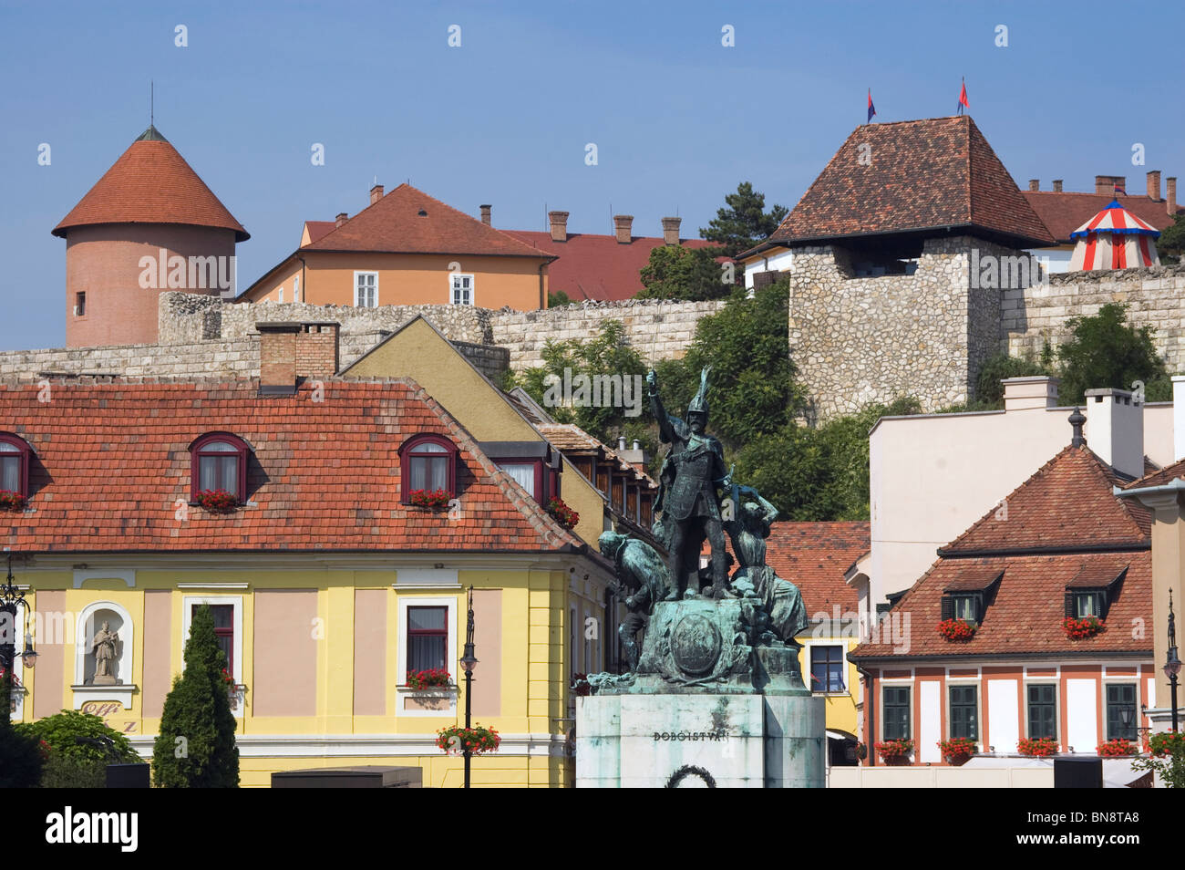 Elk190-2913 Hungary, Eger, Eger Castle, 12th c from below with bronze ...