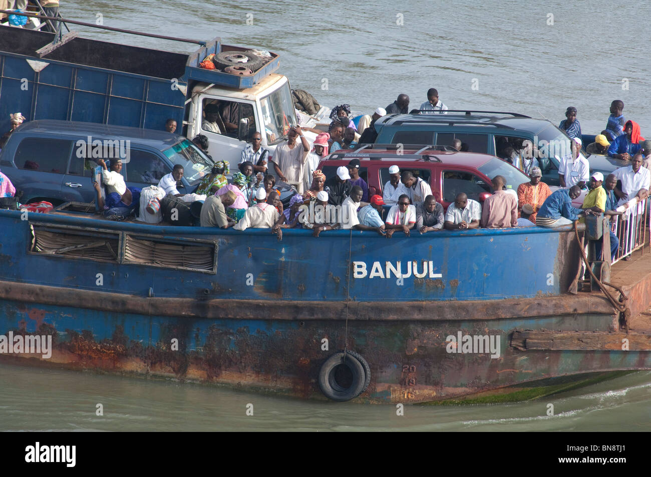 Africa, Gambia. Capital city of Banjul. Port area of Banjul. Over ...