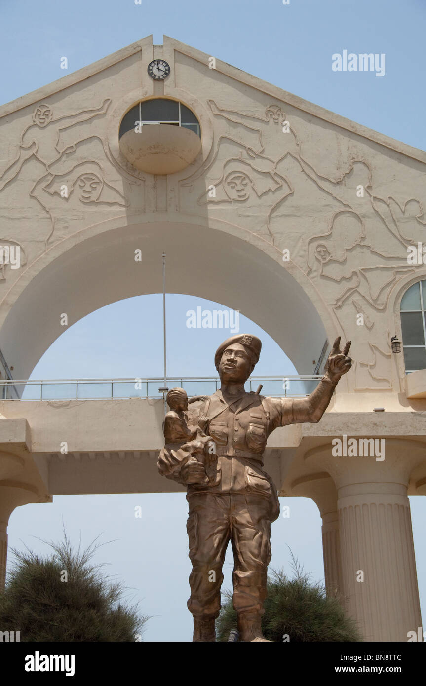 Africa, Gambia. Capital city of Banjul. Arch 22, 114-foot high archway ...