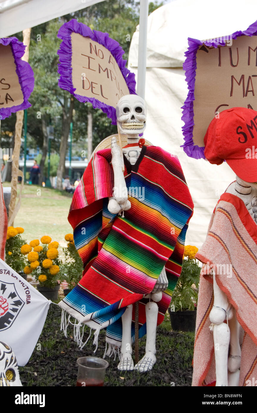 Skeletons representing mexican persons protesting against the ...