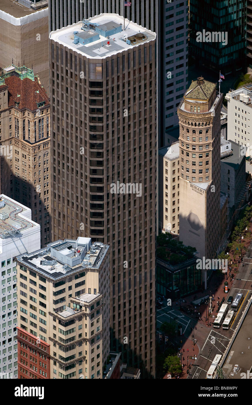 High aerial overview above san francisco financial district ...