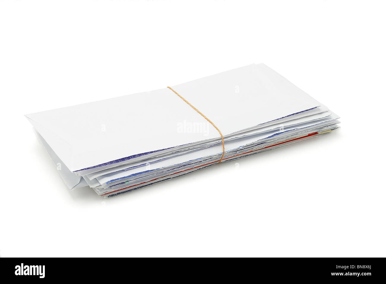 Stack of opened envelopes tied with rubber band Stock Photo - Alamy
