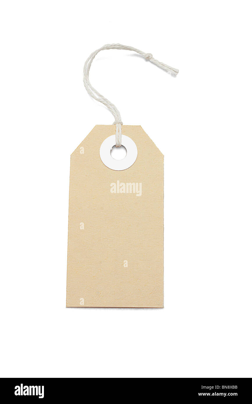 Brown card price tag on white background Stock Photo - Alamy
