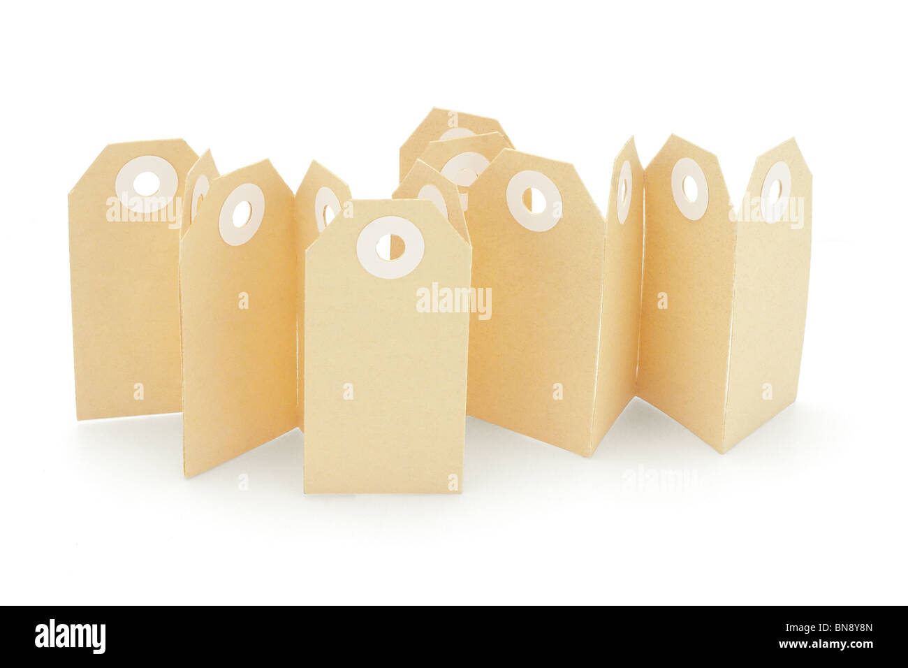 Brown paper card labels standing on white background Stock Photo - Alamy