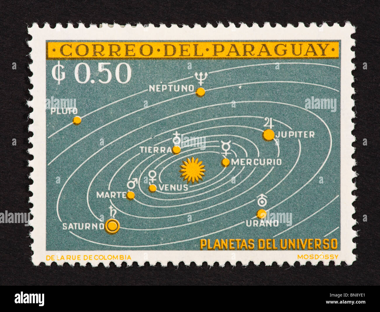 Postage stamp from Paraguay depicting the solar system Stock Photo - Alamy