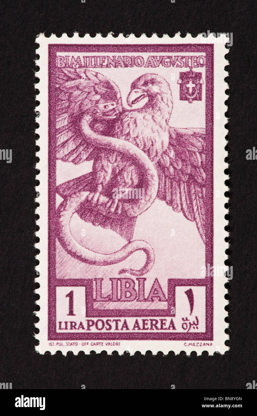 Postage stamp from Libya depicting an eagle attacking a serpent, for ...