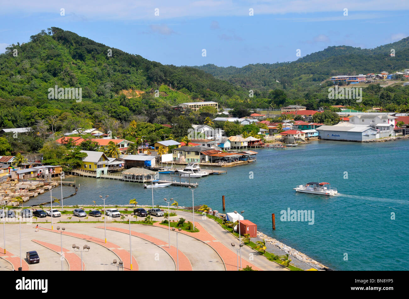 Harbor area near Caribbean Cruise ship in Isla Roatan Honduras Central ...