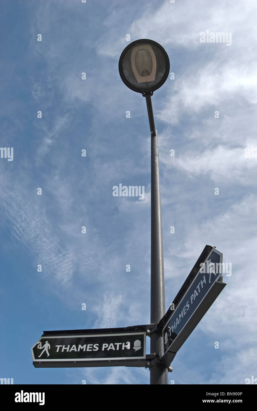 lamppost with two thames path signs, in prospect quay, riverside ...