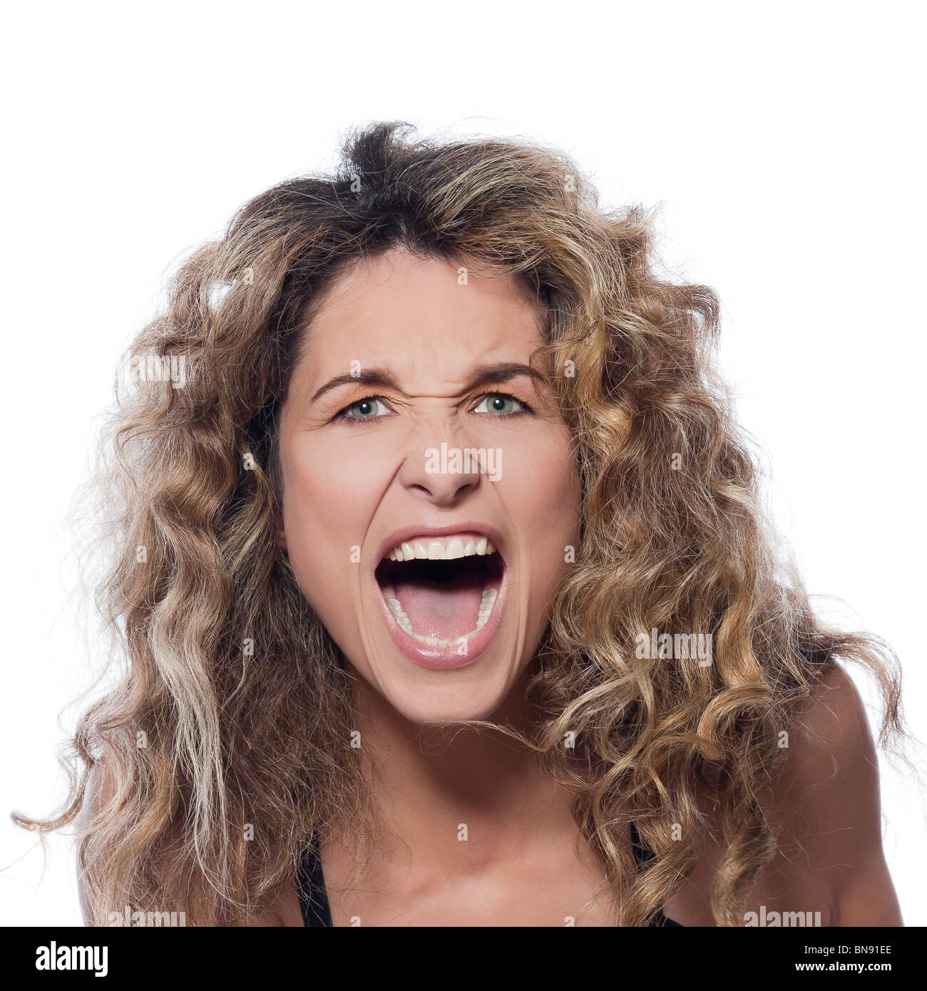 beautiful caucasian woman angry portrait isolated studio on white ...