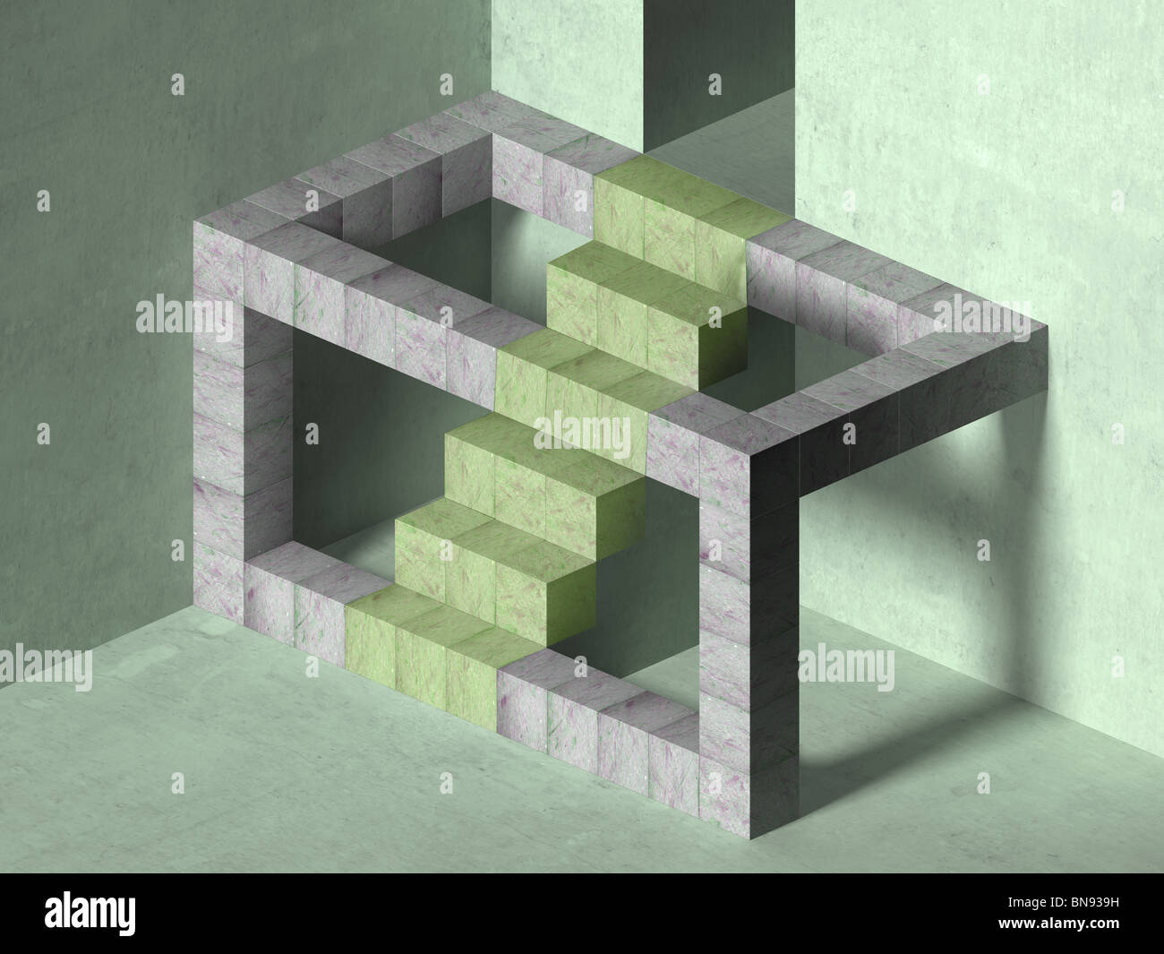 Illustration of an impossible geometric staircase in a mysterious room ...