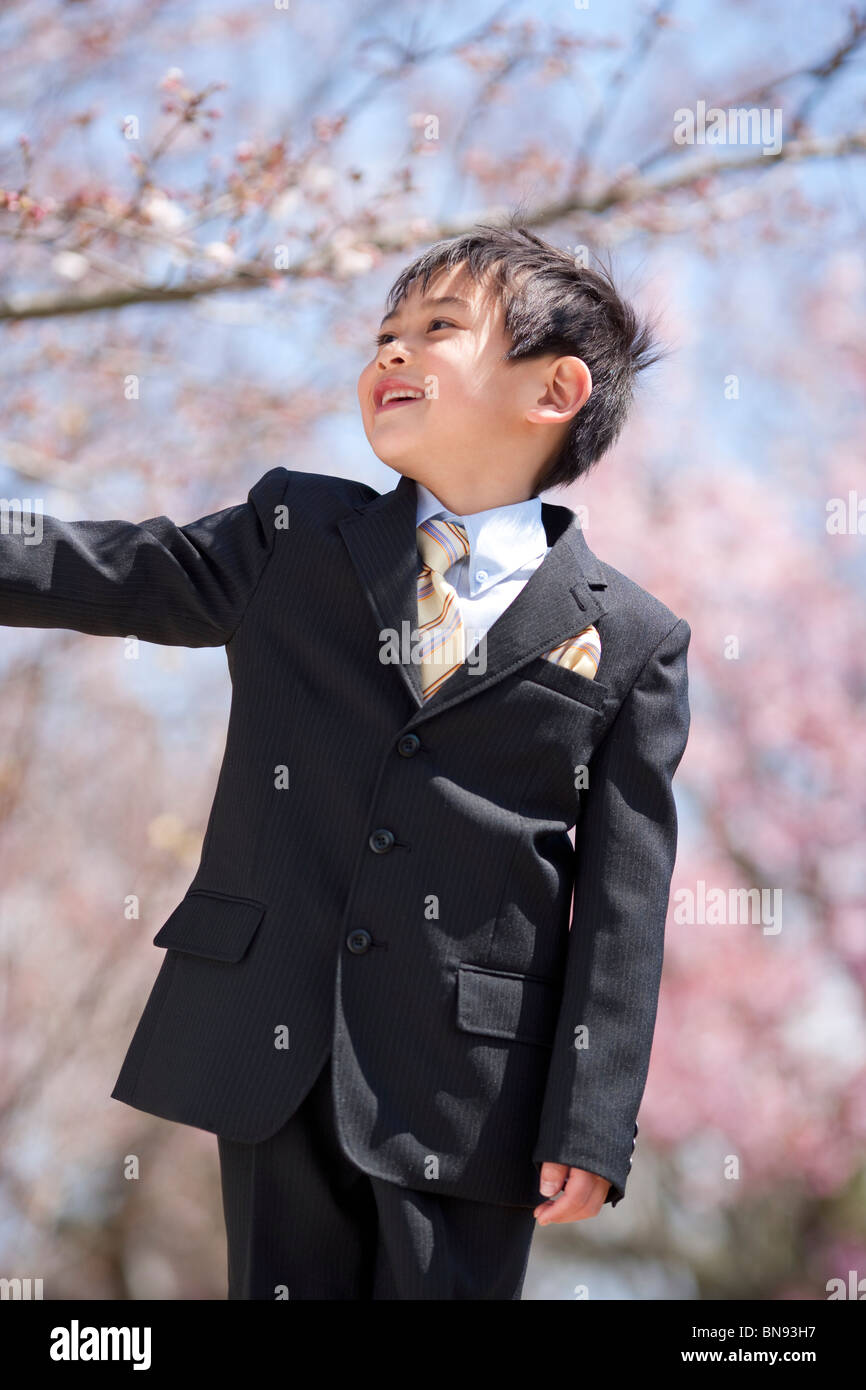 Boy dressed up for elementary school enrollment ceremony Stock Photo ...