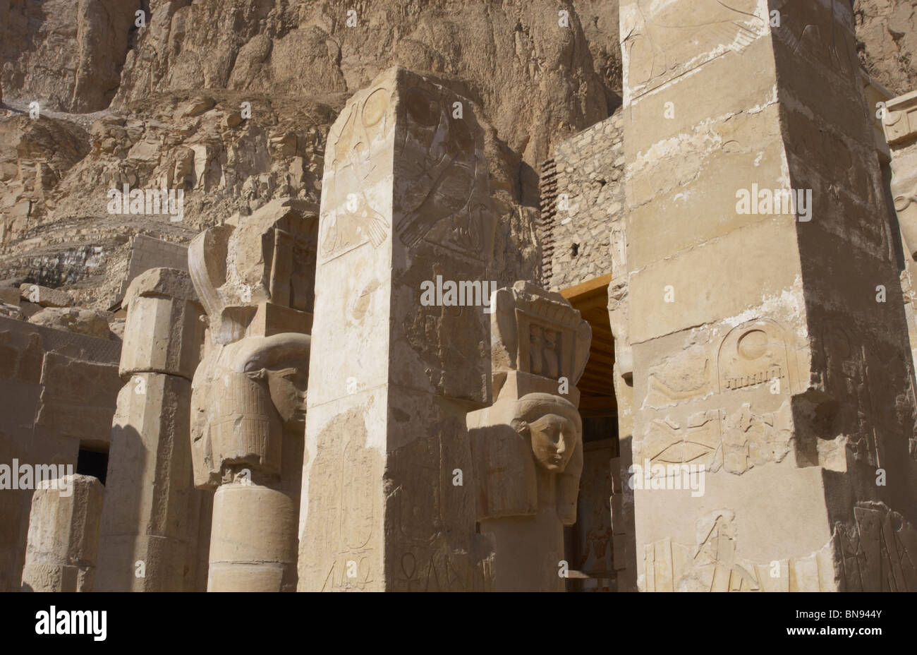 Hathor column pillars belonging to the Chapel of Hathor. Temple of ...