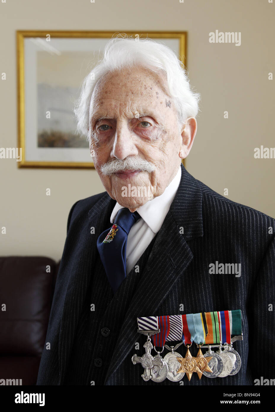 Wing Commander James (Jim) Flint DSO, AE, DFM GM aged 92 wearing medals ...