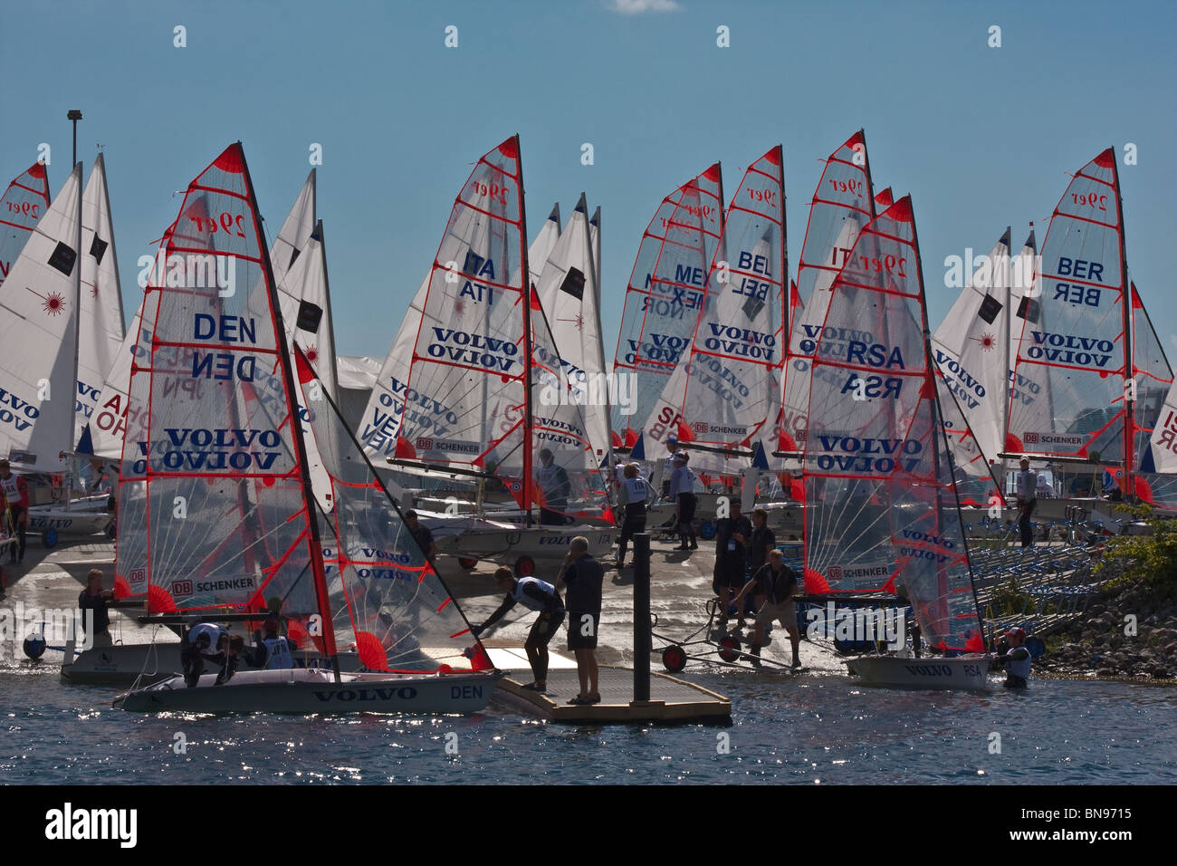 Aarhus, Denmark VM Dinghy race 2008 (3). Lots of sailboats. Horizontal ...