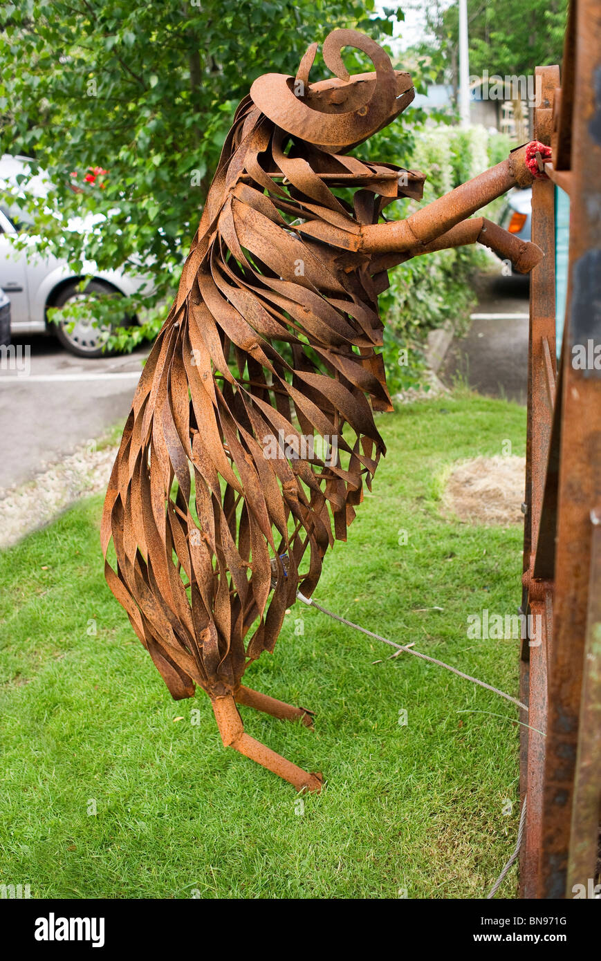 Sheep in metal as ornamental feature Stock Photo - Alamy