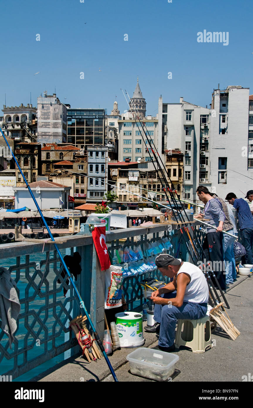Istanbul Turkey Galata Tower fish bridge fishing Stock Photo - Alamy