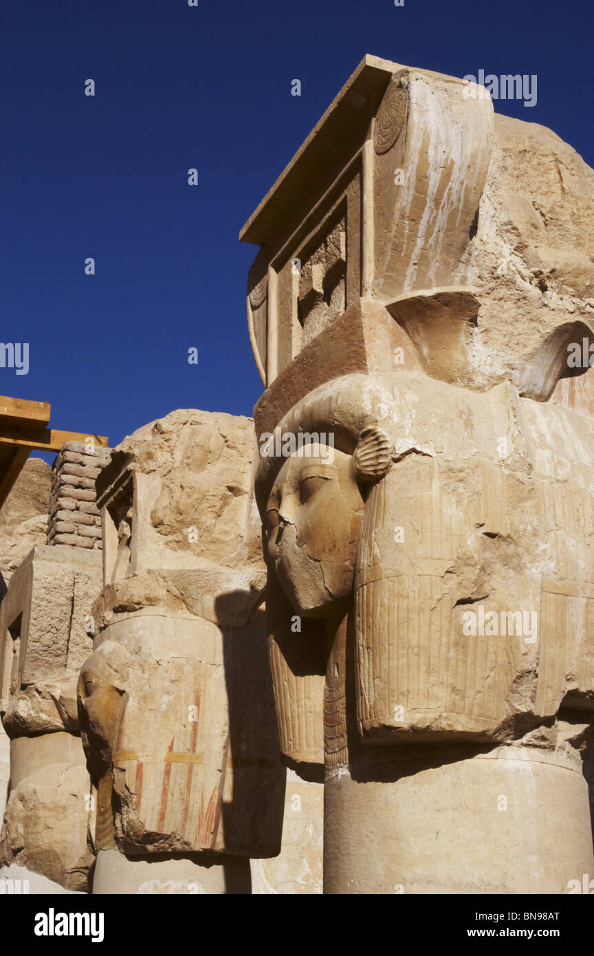 Hathor column pillars belonging to the Chapel of Hathor. Temple of ...