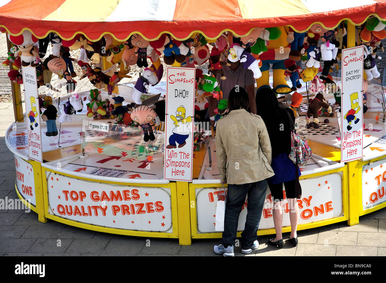 Fairground game stall on beachfront, Brighton, East Sussex, England ...