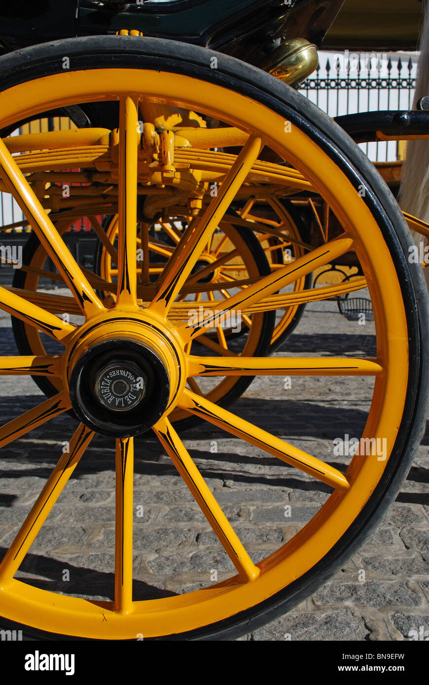 Horse drawn carriage wheel outside the bullring (La Maestranza ...