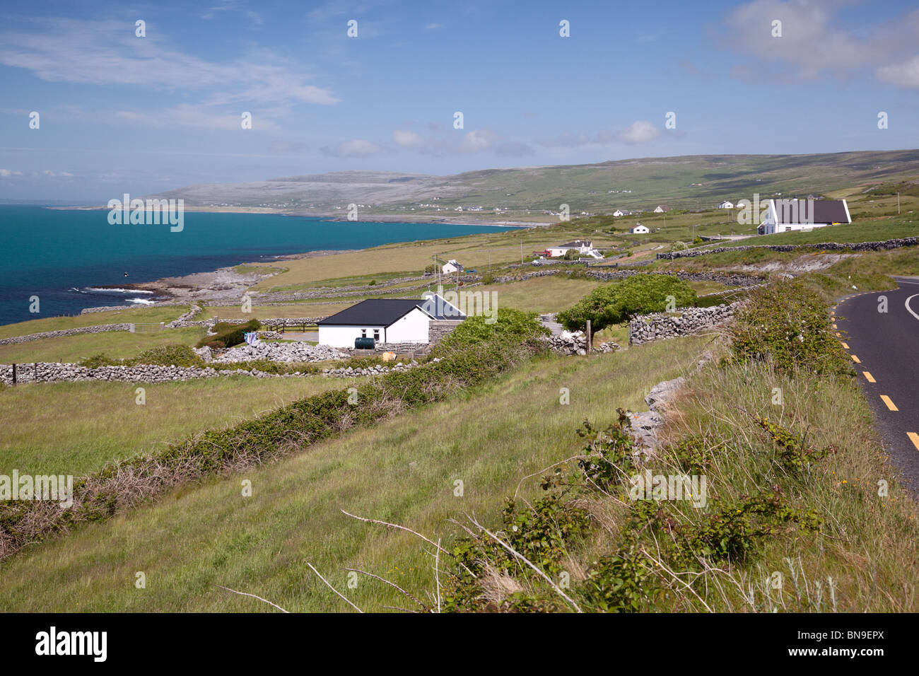 The village of Fanore overlooking Galway Bay on the coast of Co. Clare ...