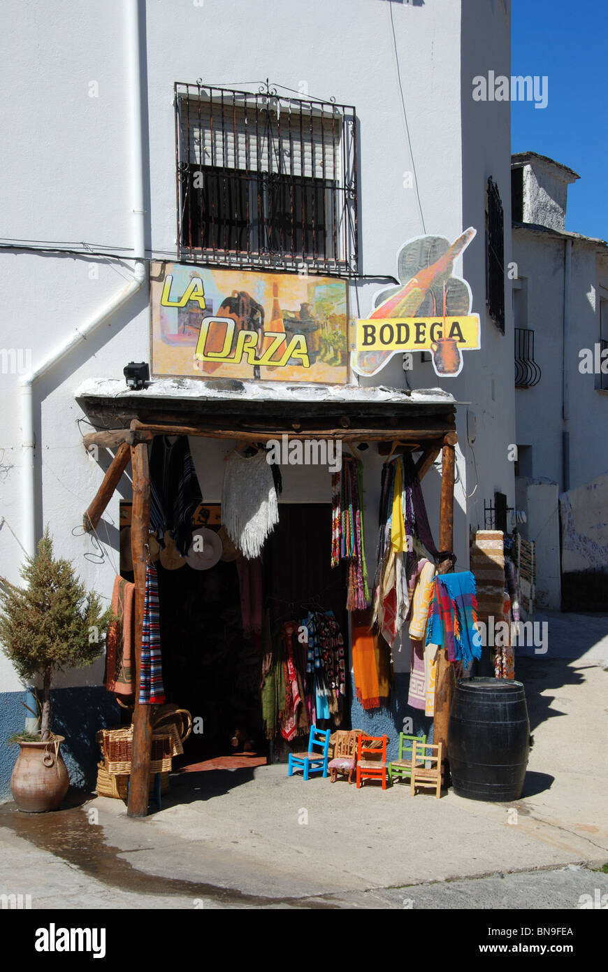 Gift shop and bodega, whitewashed village (pueblo blanco), Trevelez ...